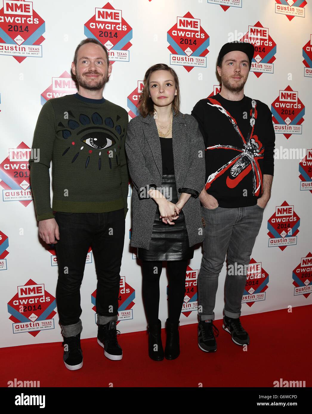 Chvrches arriving for the 2014 NME Awards, at Brixton Academy, London ...