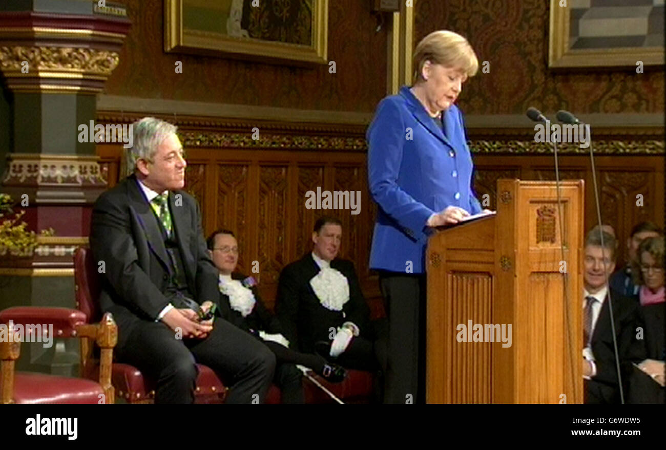 Video grab of German Chancellor Angela Merkel giving a speech in the ...