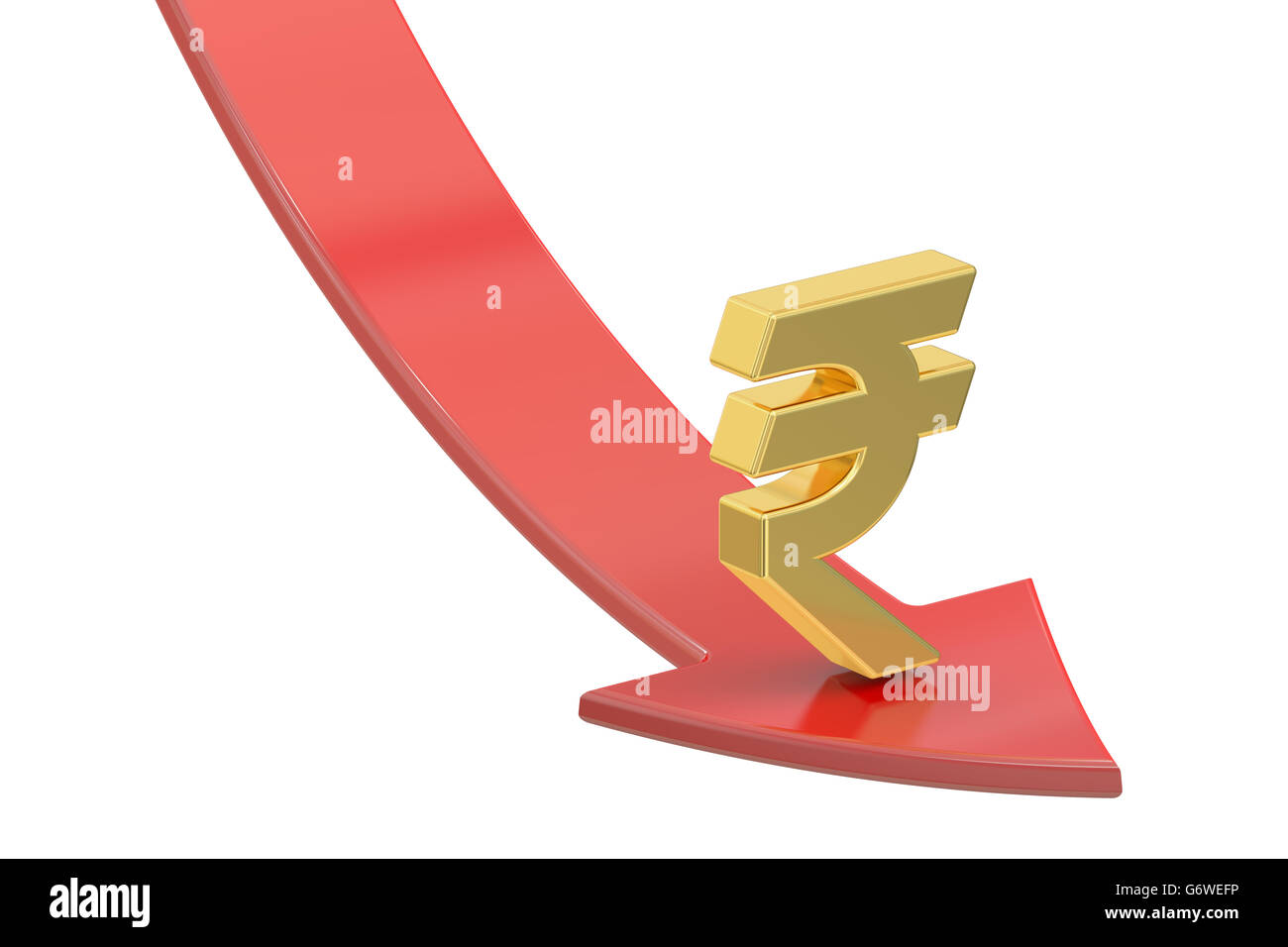 Falling red arrow with symbol of rupee, crisis concept. 3D rendering ...