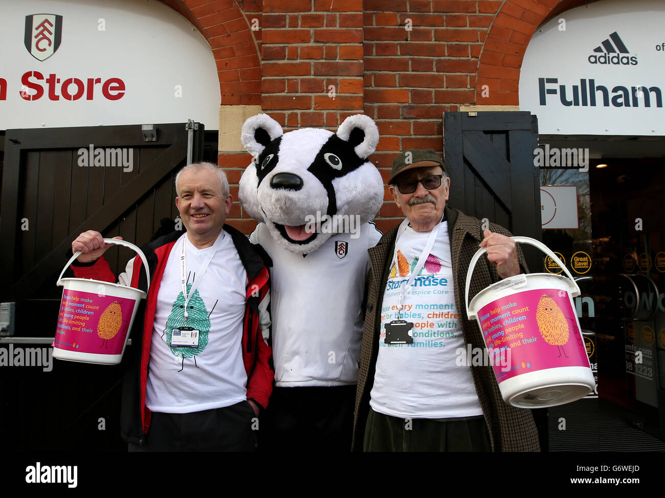 Fulham mascot Billy Badger, (centre) with shooting star chase charity ...