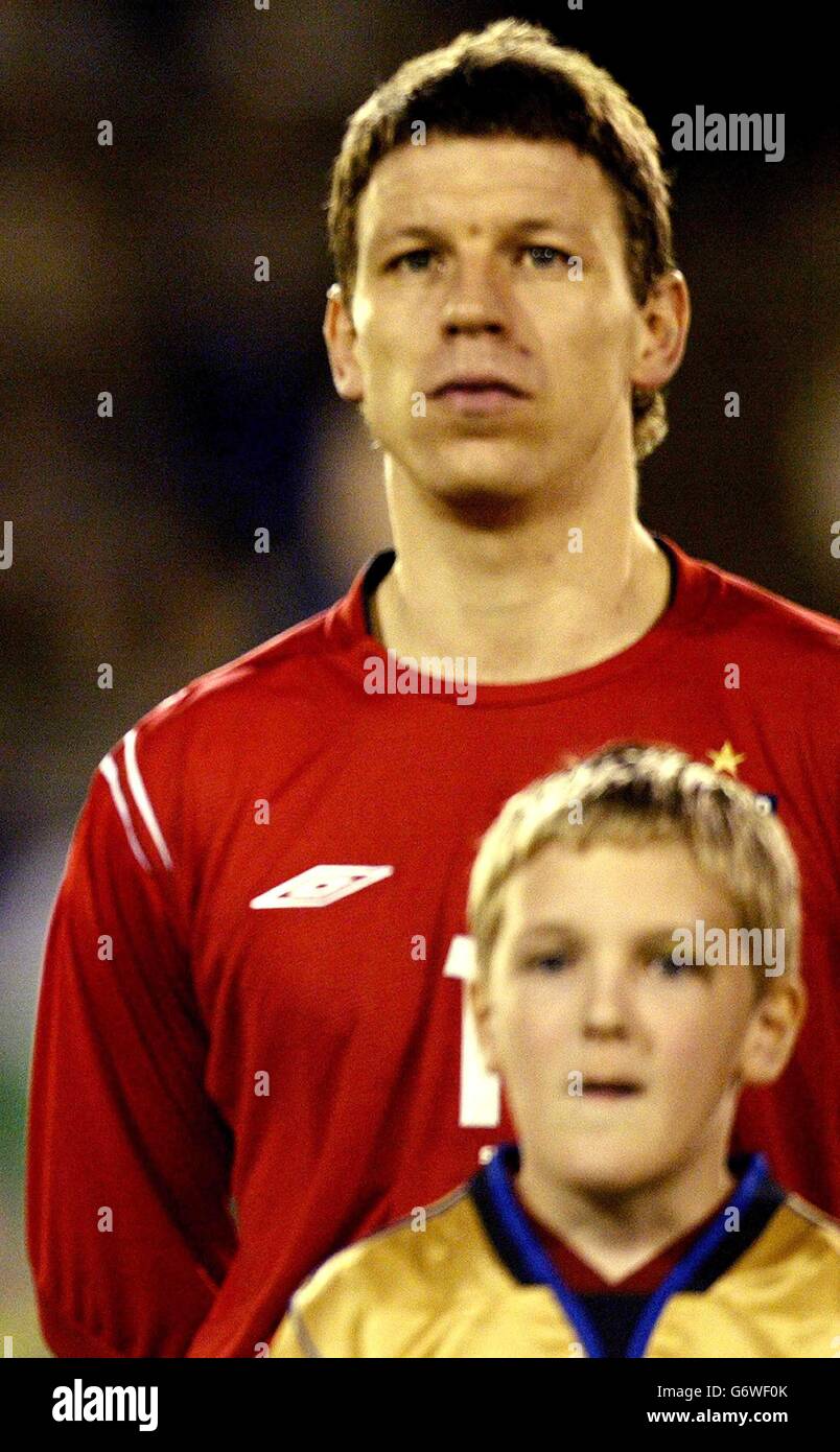 Sweden v England. England's Alan Thompson lines up before playing ...
