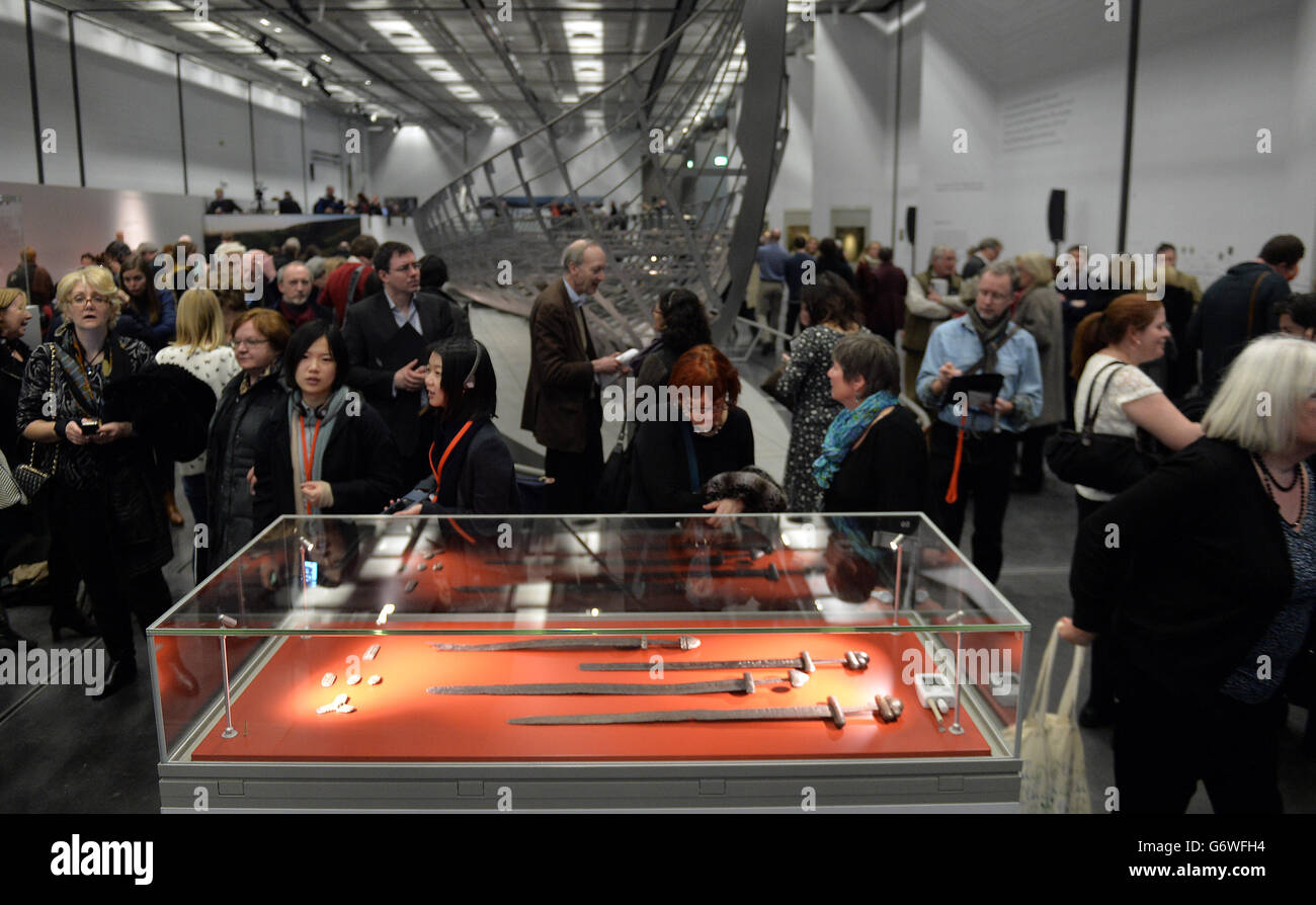 Visitors looking displays british museum in london bp exhibition hi-res ...