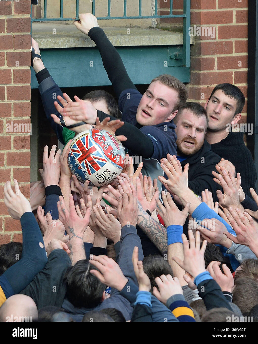 Shrove Tuesday. The ball is fought over as the Royal Shrove Football ...