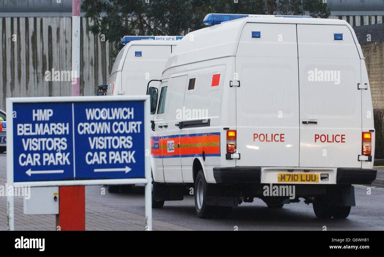 A convoy of police vehicles arrives at Belmarsh Magistrates Court in ...