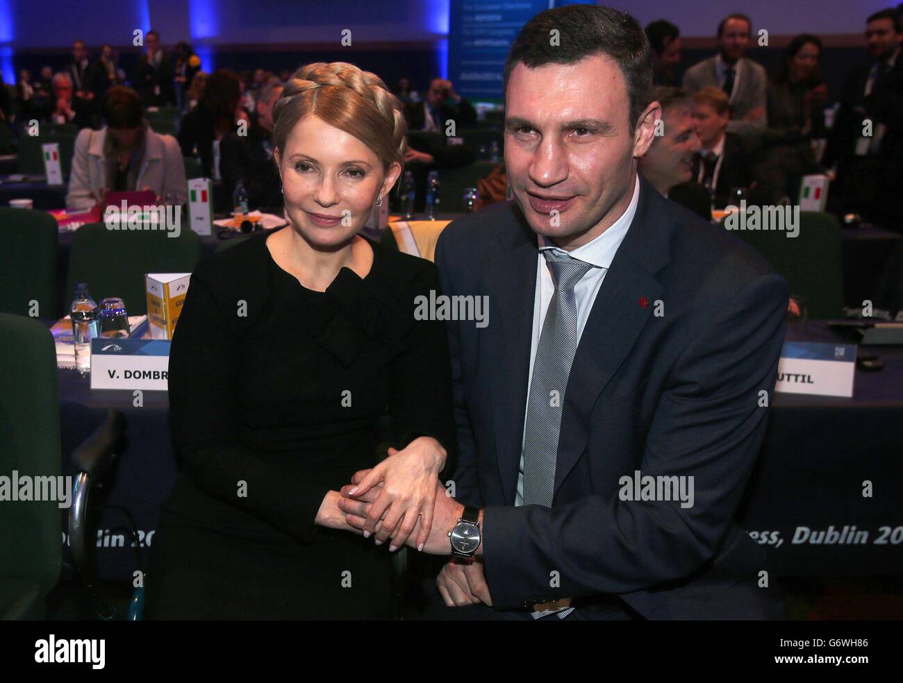 Former Ukrainian Prime Minister Yulia Tymoshenko (left) and Vitali Klitschko at the European ...