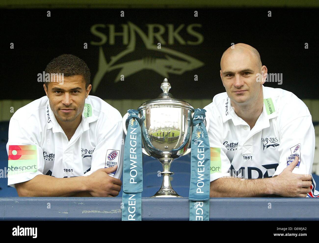 Sale Sharks players Jason Robinson (left) and Jos Baxendale sit with ...