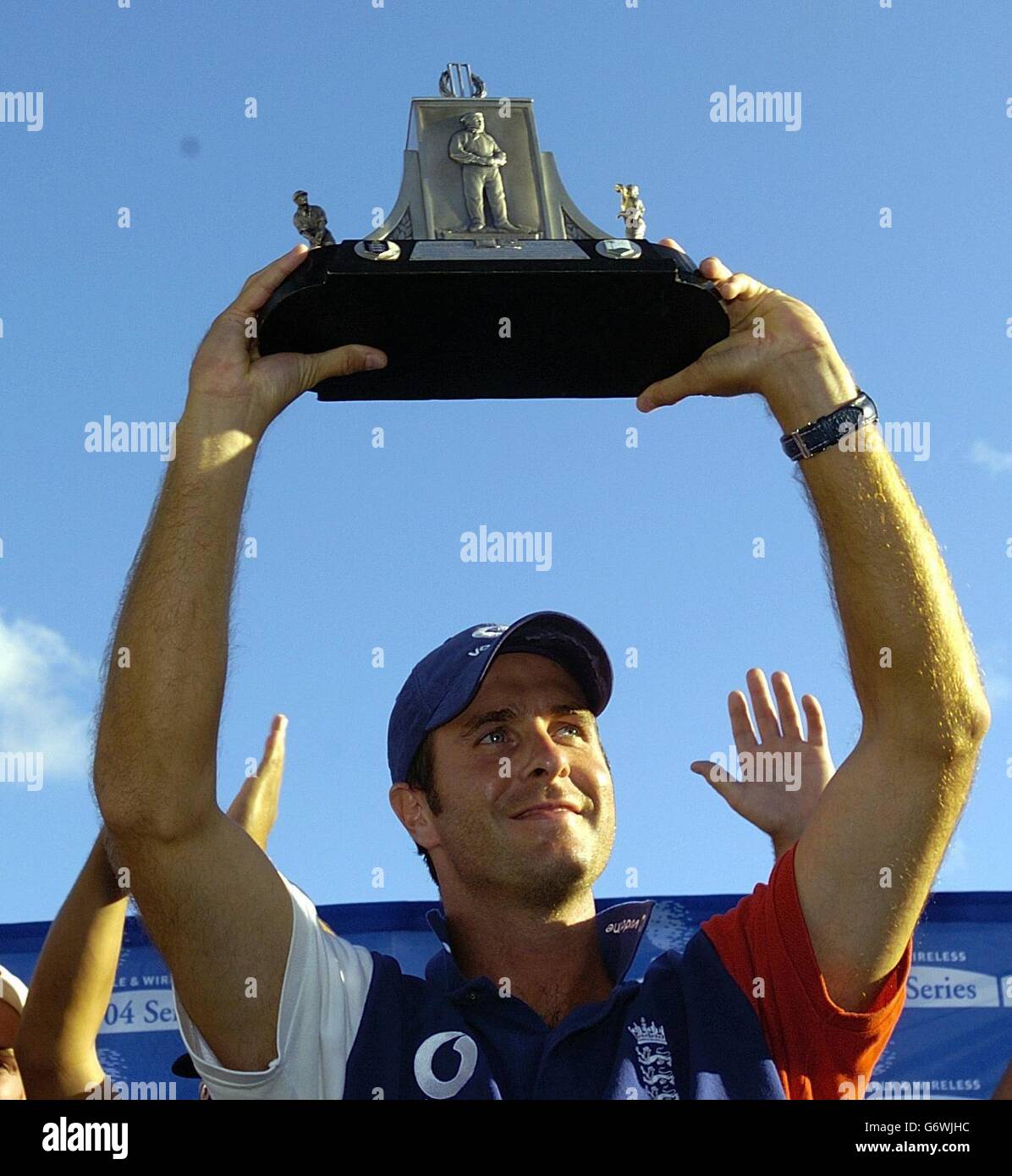 England captain Michael Vaughan holds the Wisden trophy after drawing ...