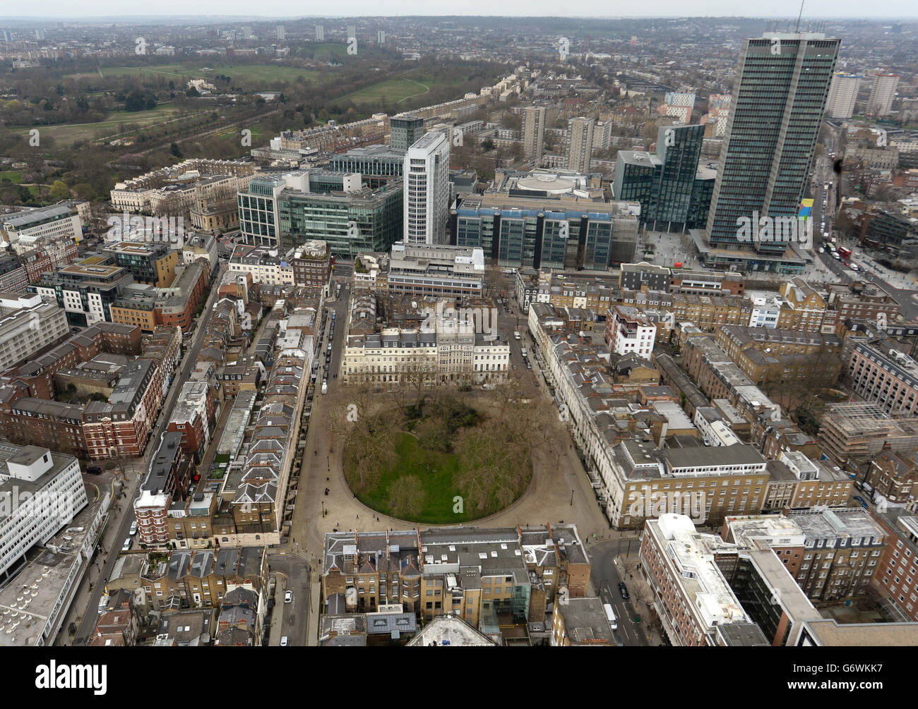General view of Fitzroy Square and Euston Tower seen from the BT Tower ...
