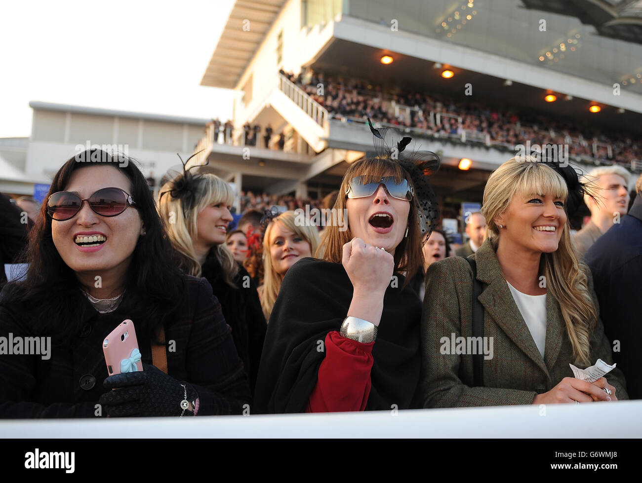 Horseracing horses races ladies crowd fans spectators celebrate ...