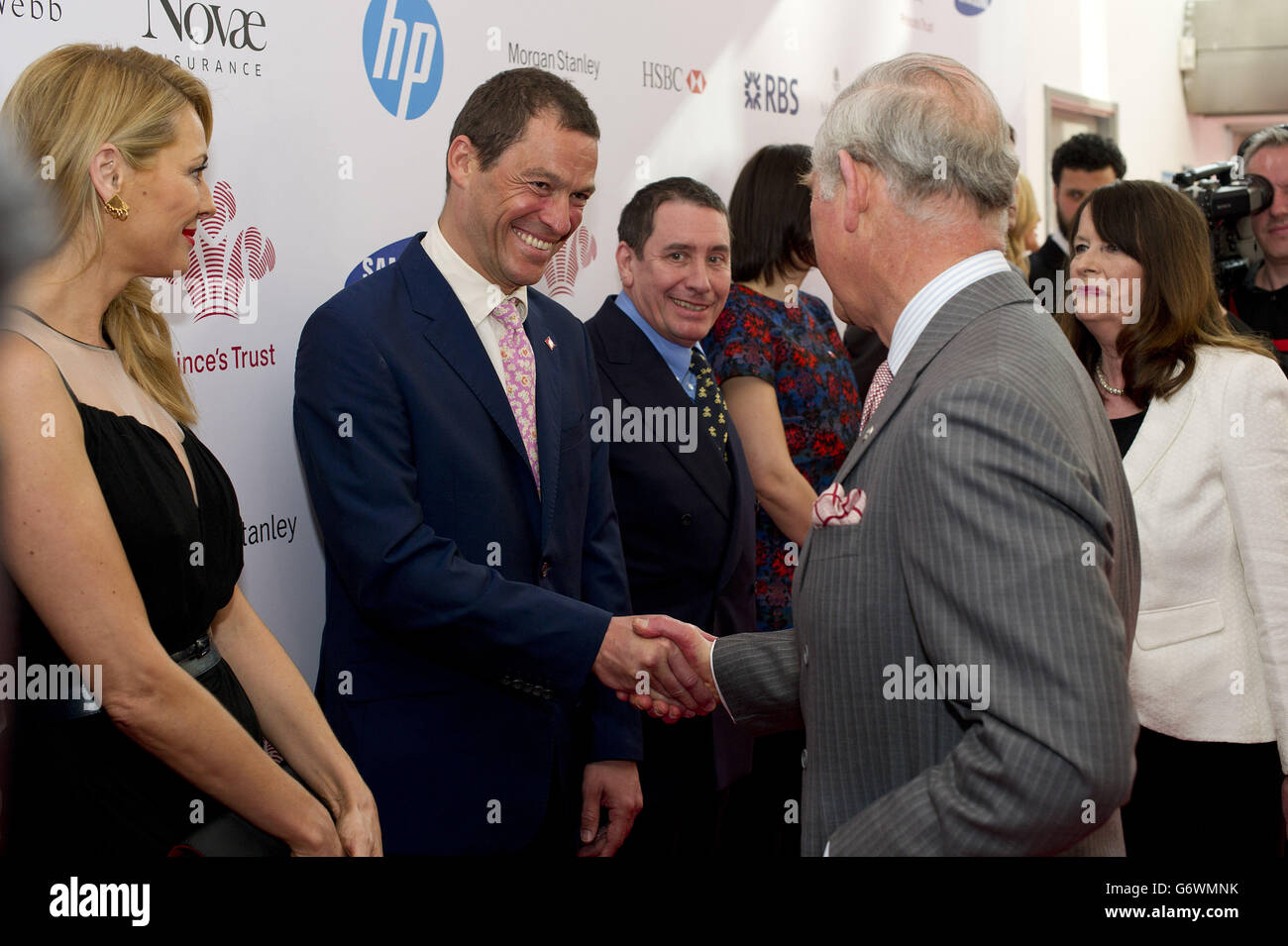 The Prince of Wales meets (left to right) Tess Daly, Dominic West ...
