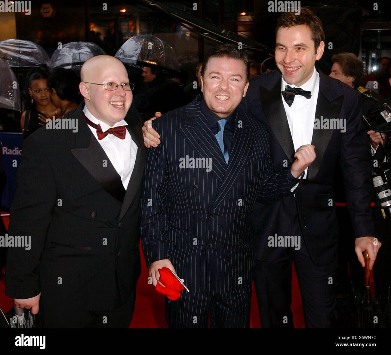 Comedians (left-right) Matt Lucas, Ricky Gervais and David Walliams ...
