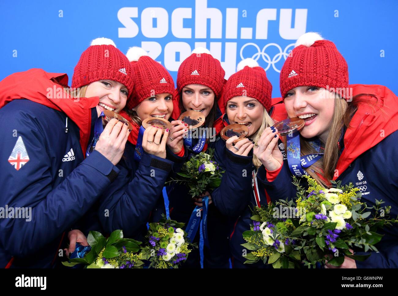 Great Britain's Women's curling team (left to right) Claire Hamilton ...