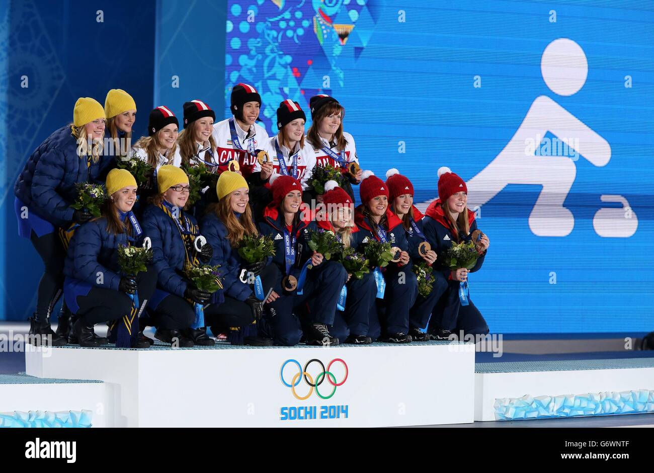 (Left to right) Silver medalists Sweden, Gold Medalists Canada and ...