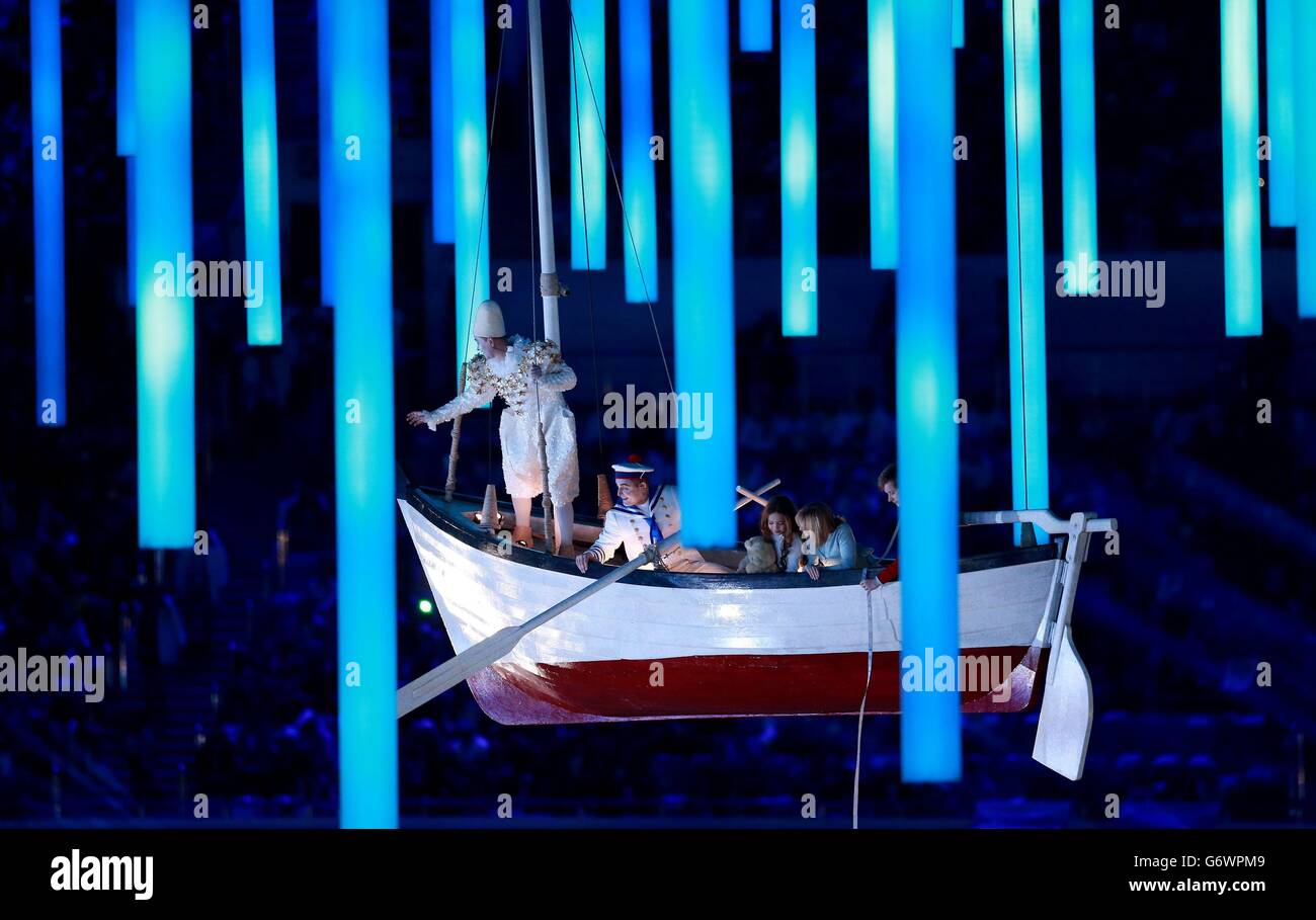 Sochi Winter Olympic Games - Day 16. Performers in a rowing boat during ...