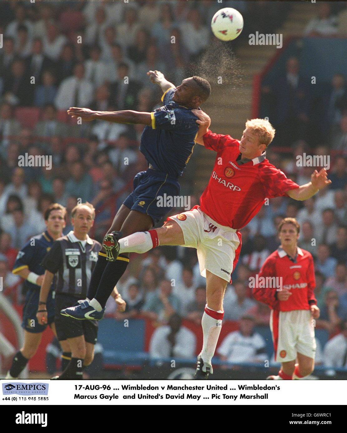 Soccer - Wimbledon v Manchester United. Wimbledon's Marcus Gayle and ...