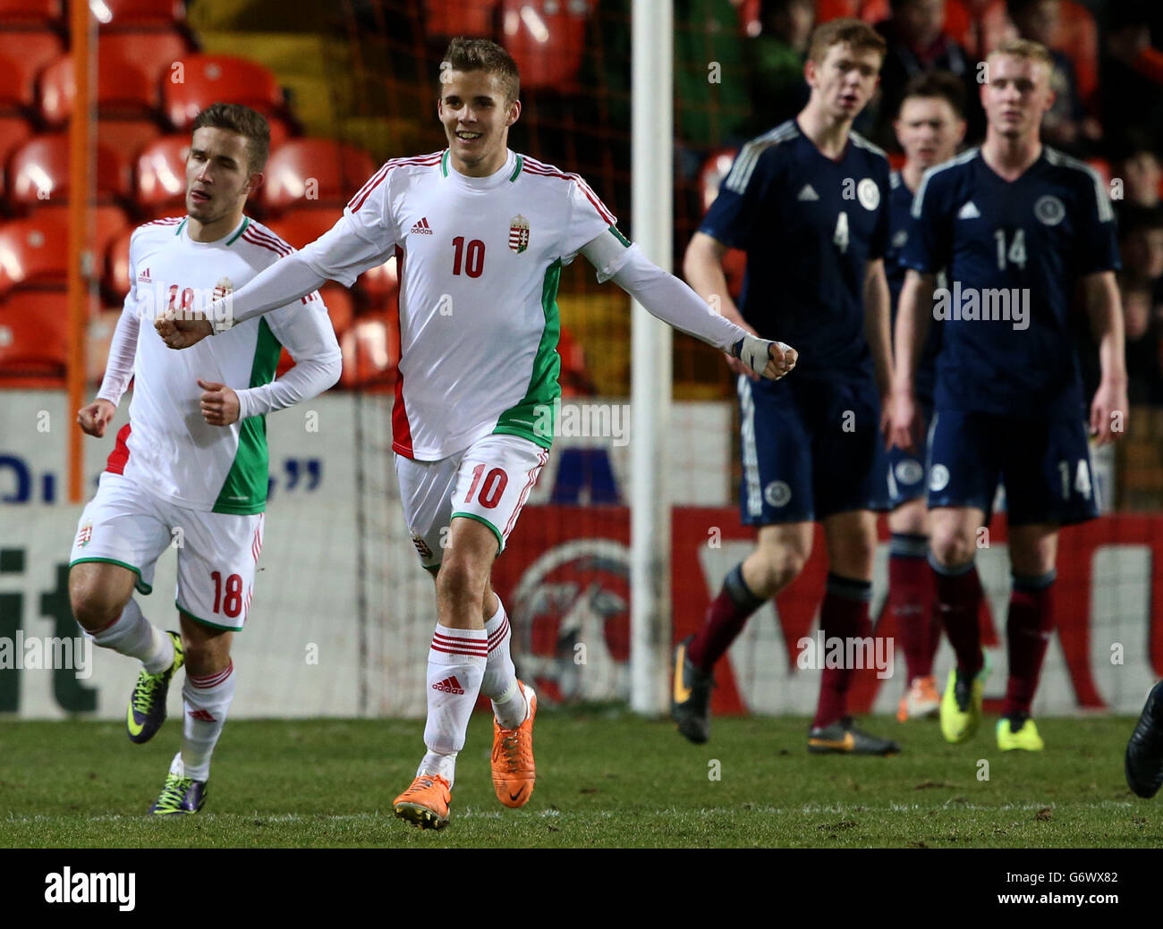 Hungary's Istvan Kovacs celebrates after his team-mate Andras Rado (not ...