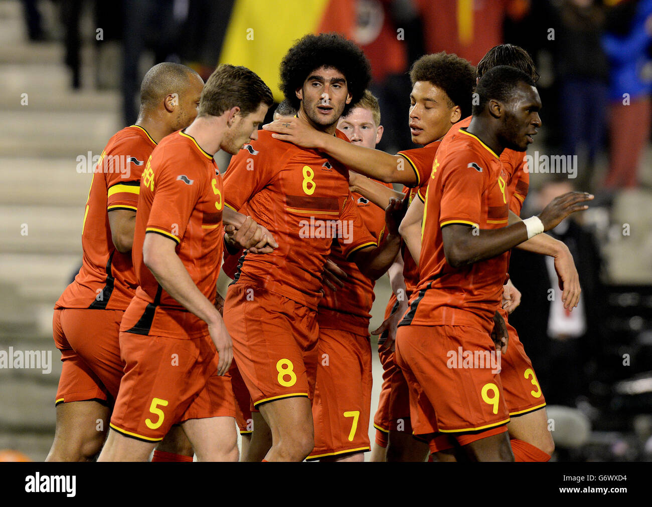 Belgium's Marouane Fellaini celebrates after scoring their first goal ...