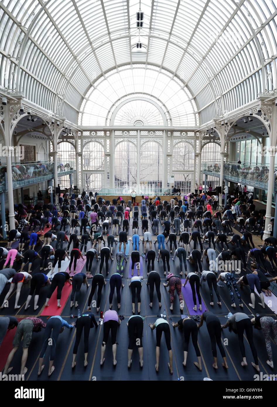 Participants in a yoga class conducted in the Royal Opera House ...