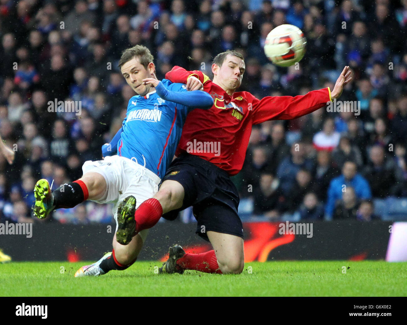 Rangers David Templeton challenges Albion Rovers Alan Reid during the ...