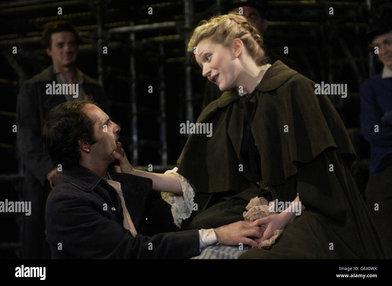 Actors Zubin Varla and Claire Price on stage during a photocall for new ...