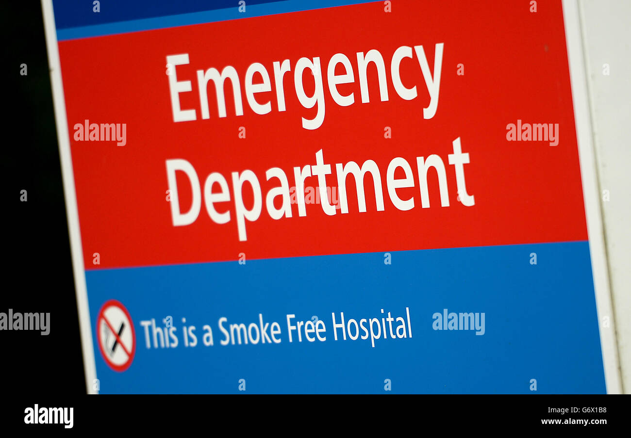 General view of signage for the Emergency Department at the Basingstoke ...