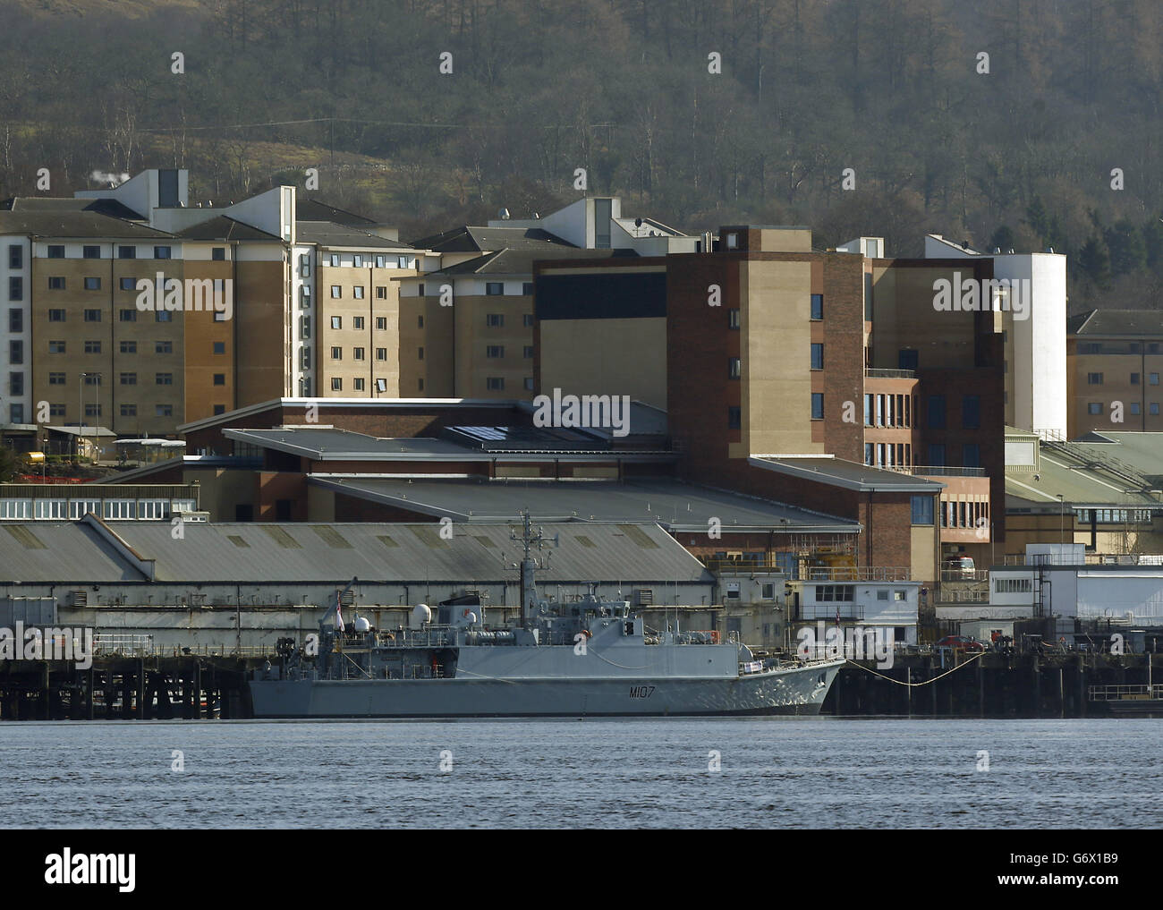 General view of HMS Pembroke at HM Naval Base Clyde Faslane in Scotland ...