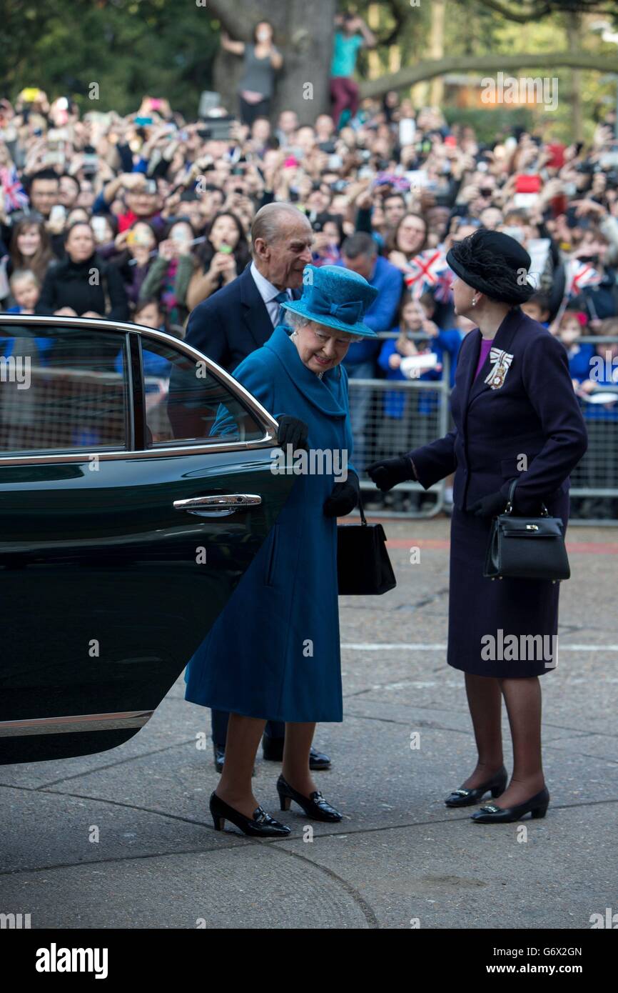 Queen Elizabeth II (centre) accompanied by the Duke of Edinburgh ...