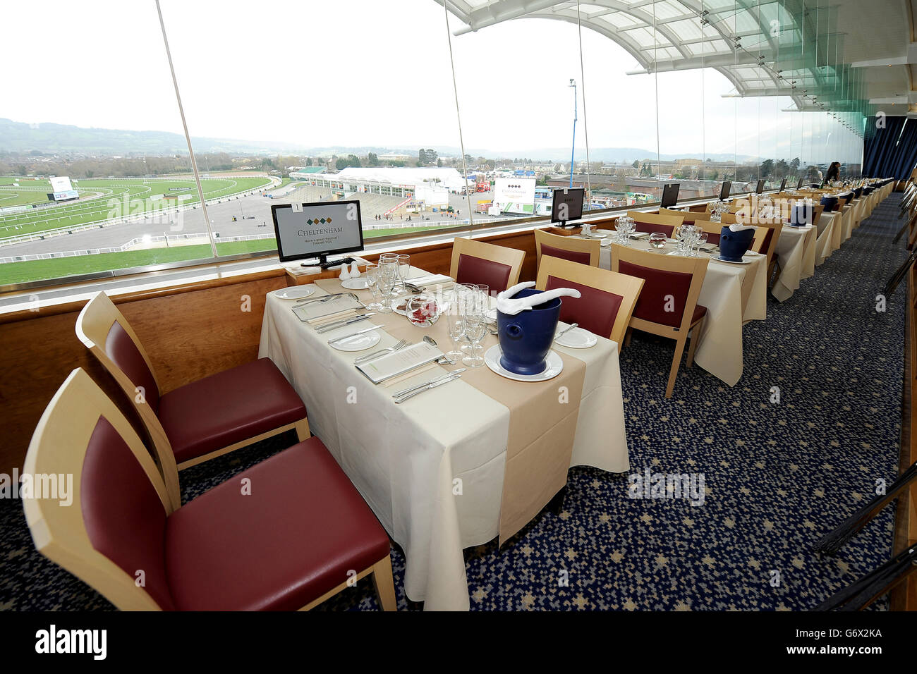 General view of the table settings inside the Panoramic restaurant ...