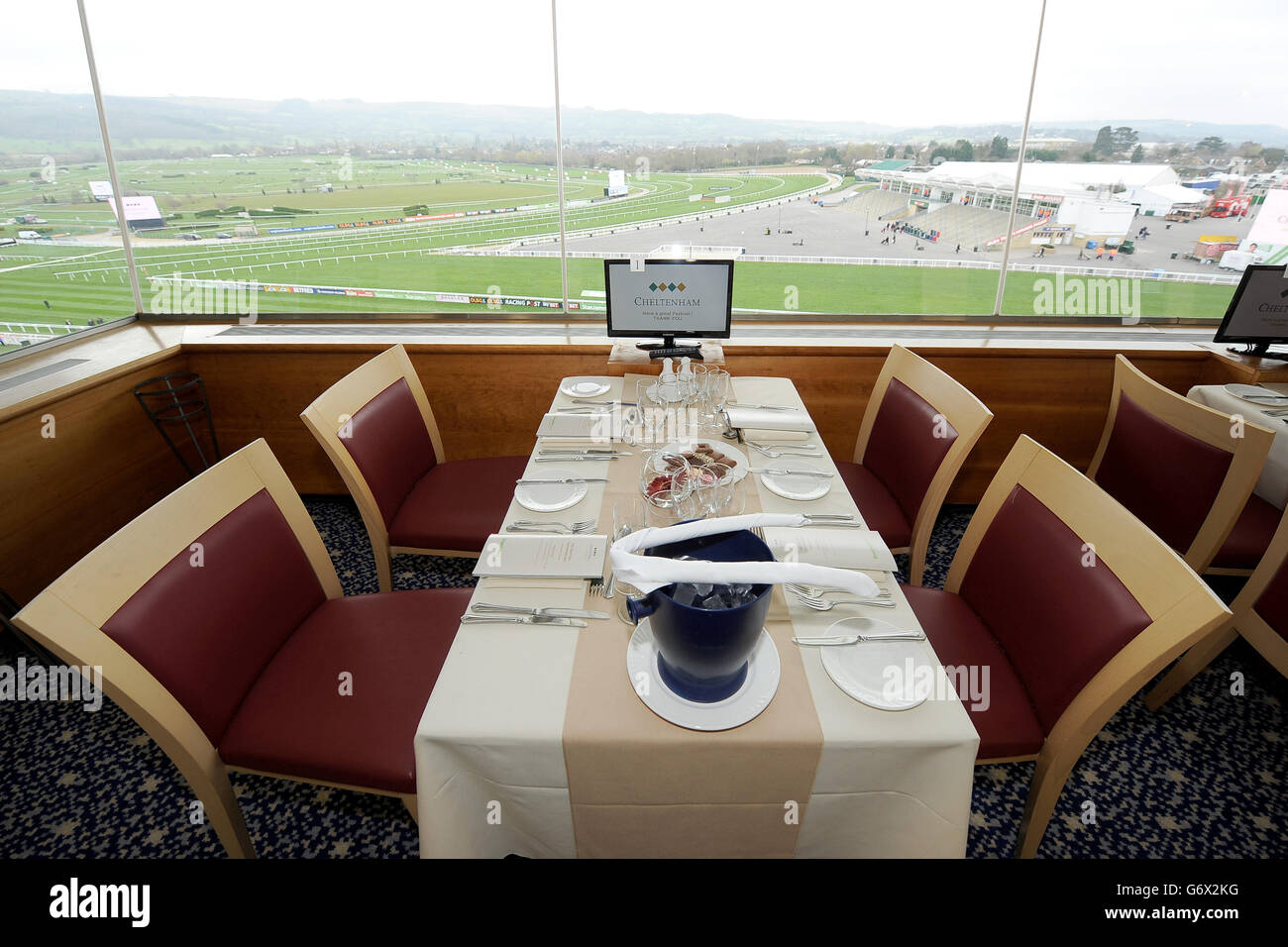 General view of the table settings inside the Panoramic restaurant ...
