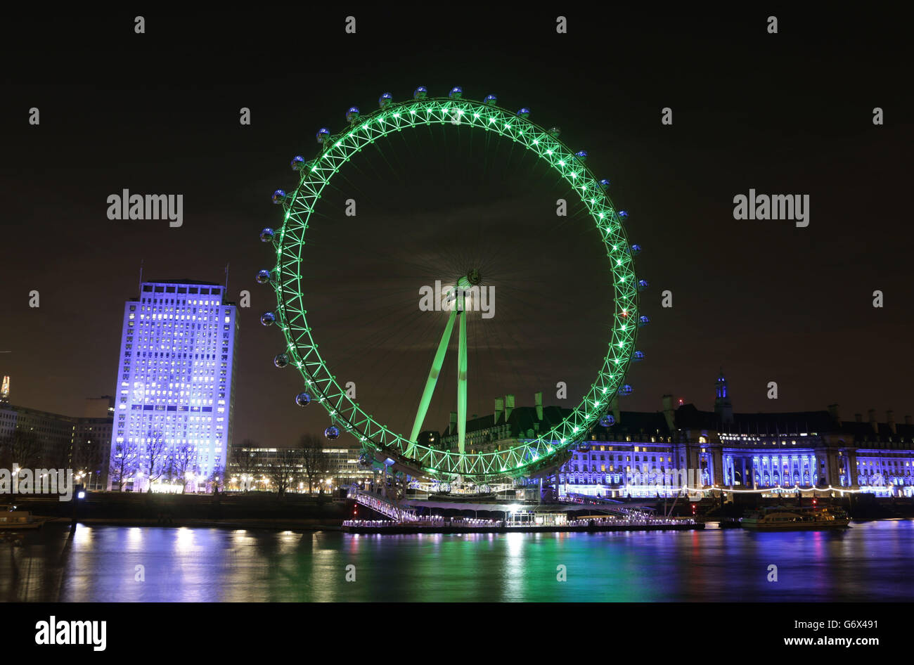 The EDF London Eye in central London is lit green to celebrate St ...