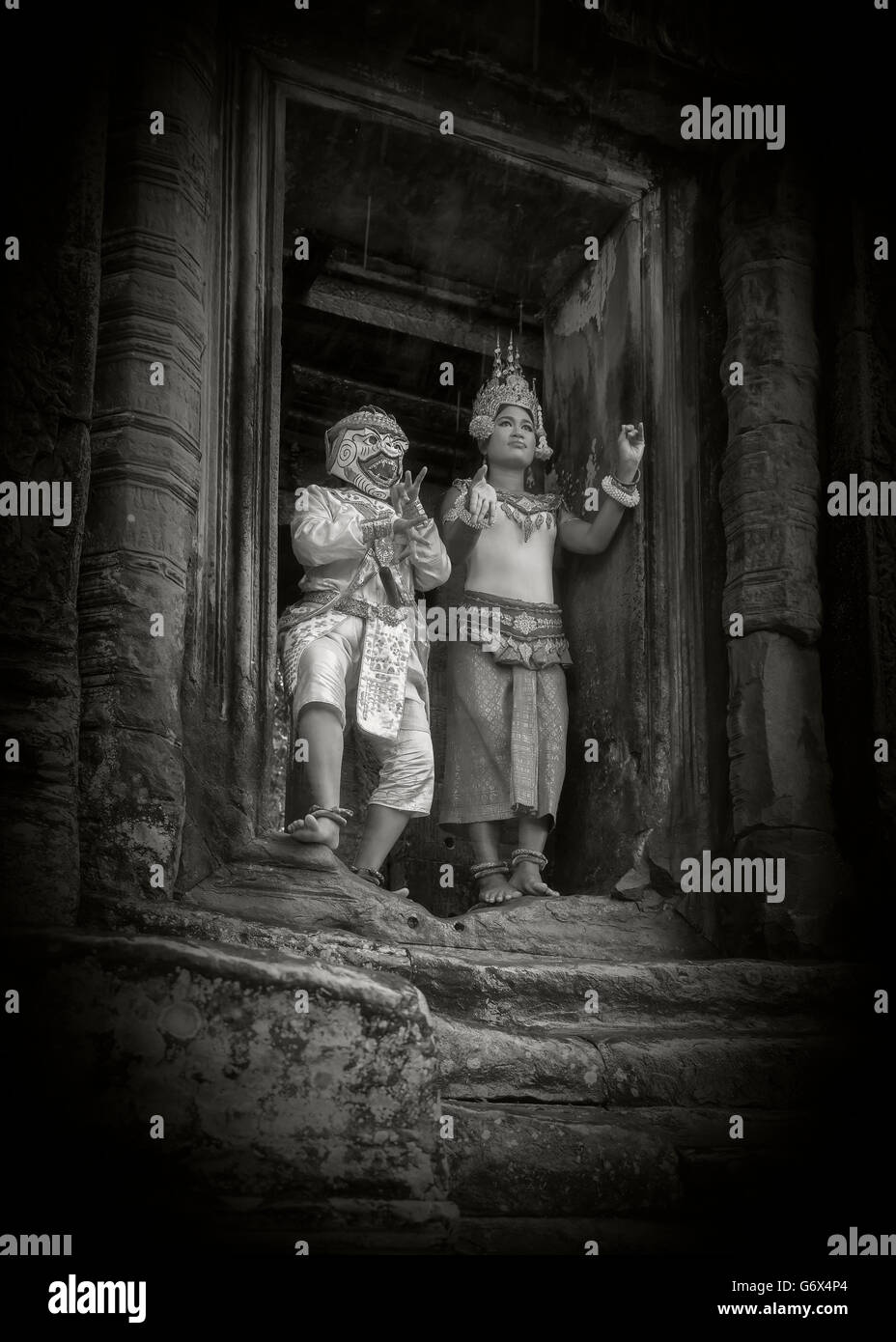 Hanuman and apsara Khmer classical dancers at the Terrace of the ...