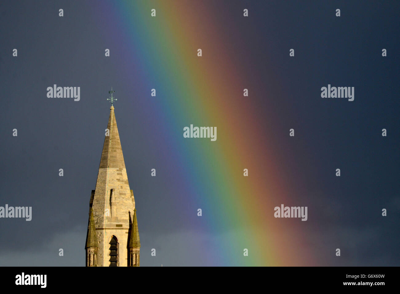 A rainbow above St Peter's church in Nottingham after a sudden downpour ...