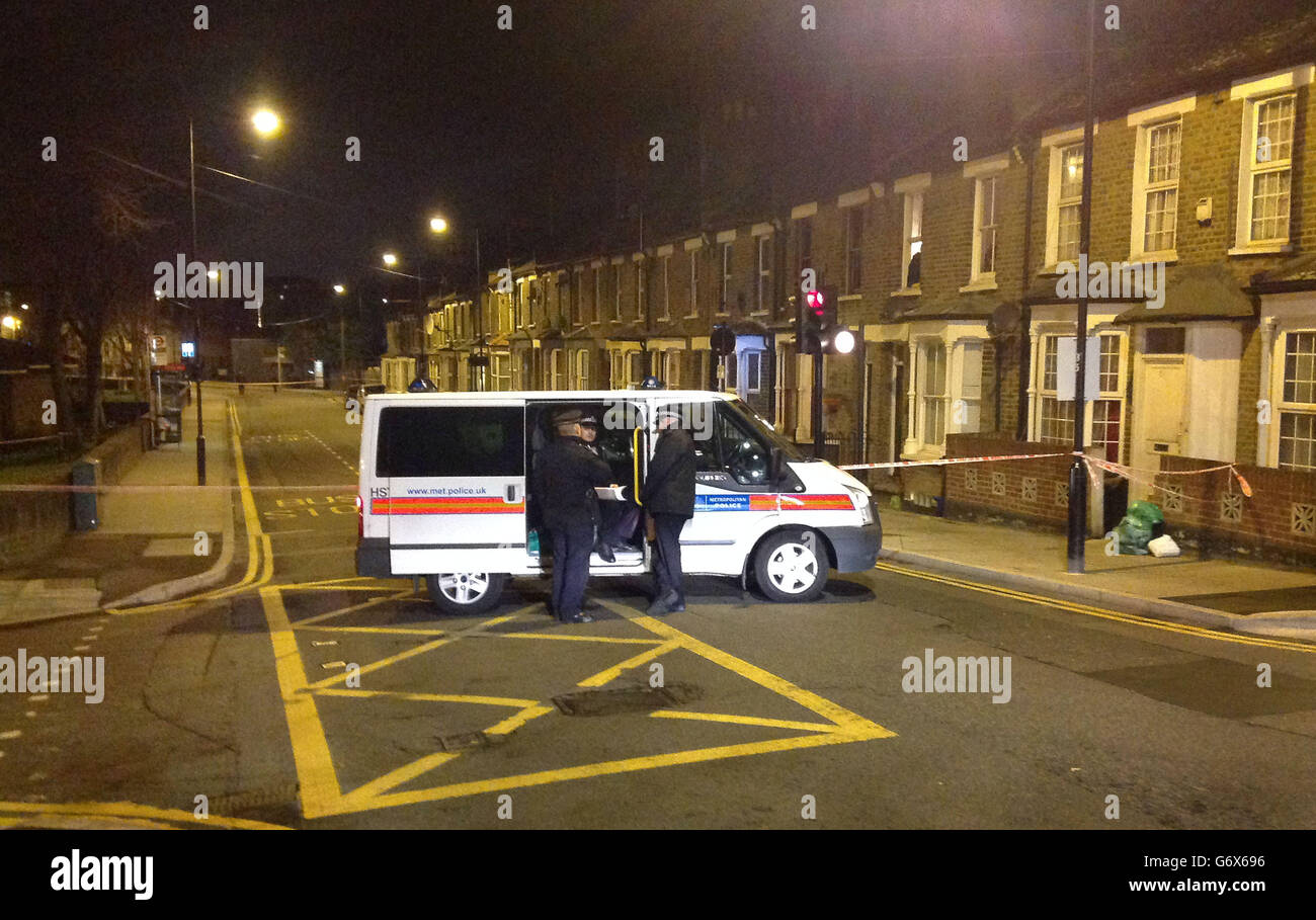 Shereka Marsh death. Police at the scene in Eastway, Hackney in east ...