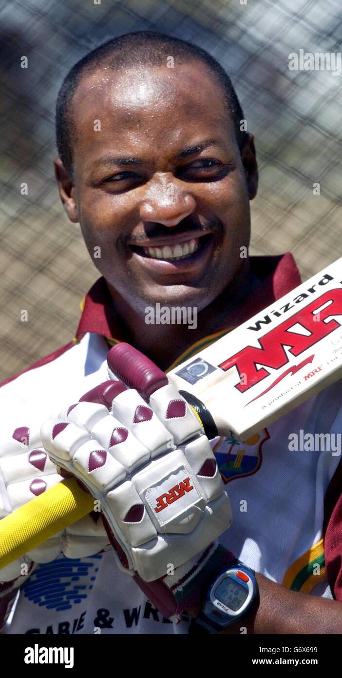 West Indian captain Brian Lara smiles during net practice at the ...