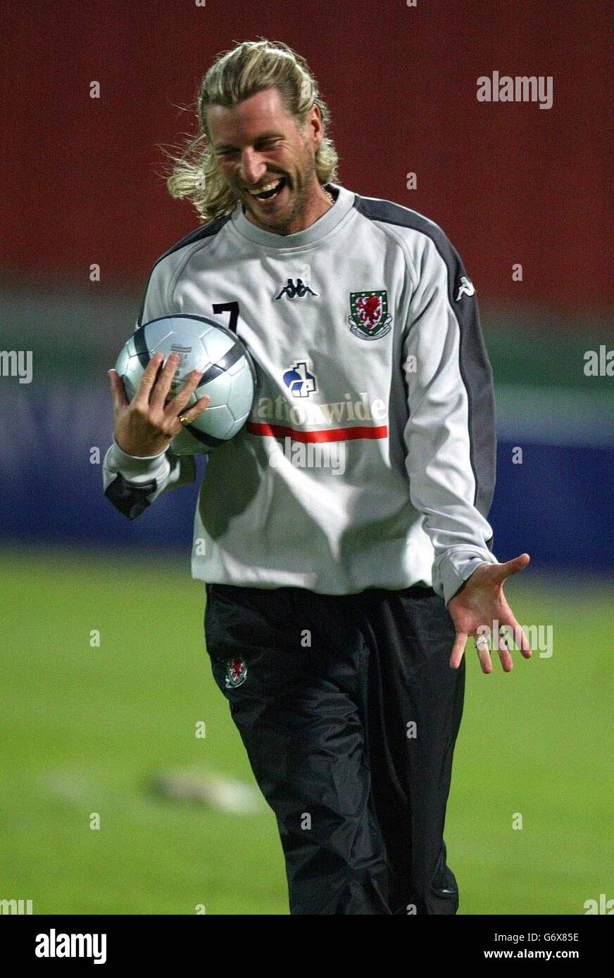 Robbie savage wales training session ference puskas stadium hi-res ...