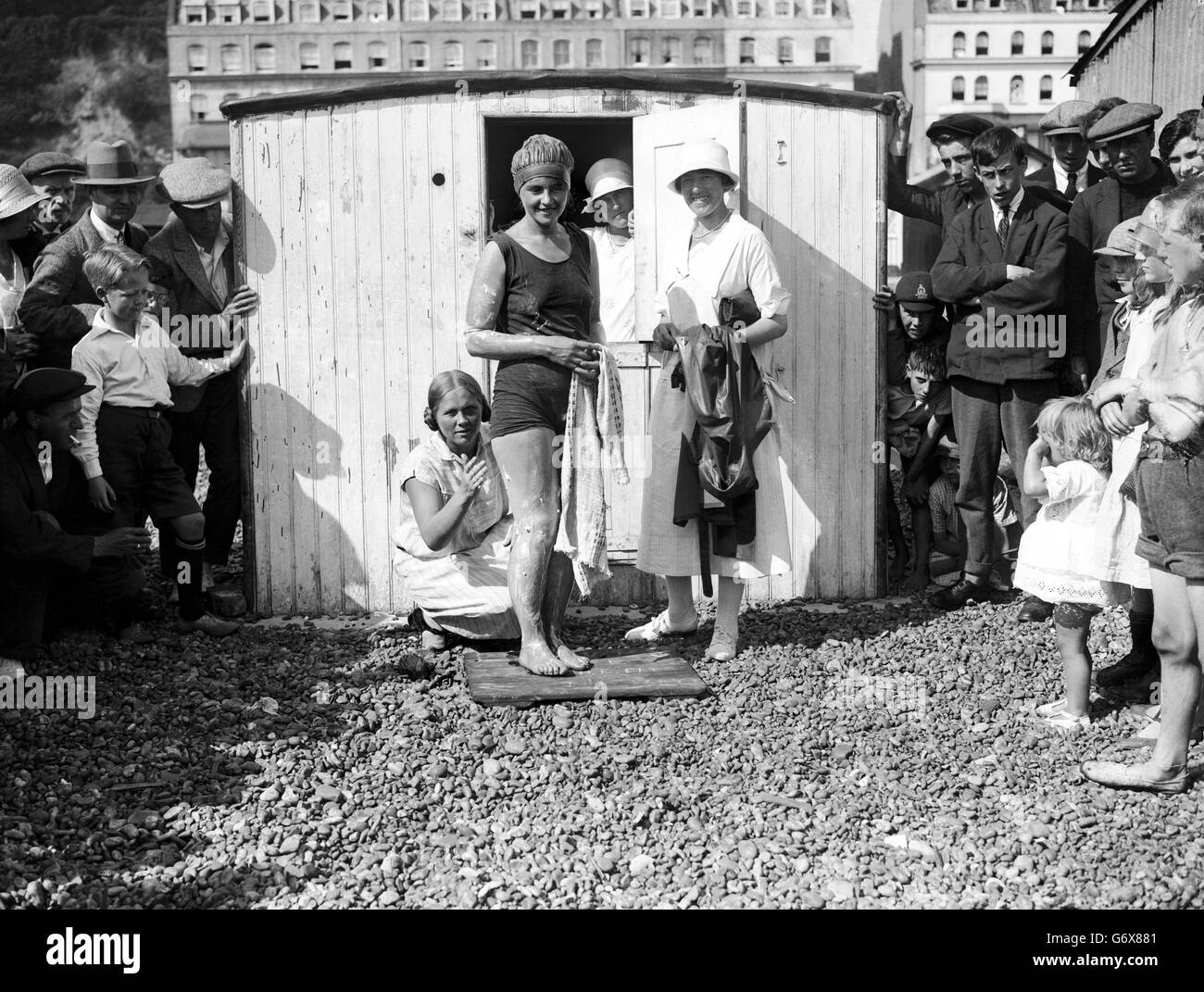 Miss Mercedes Gleitze starts from Folkestone in her attempt to swim the ...