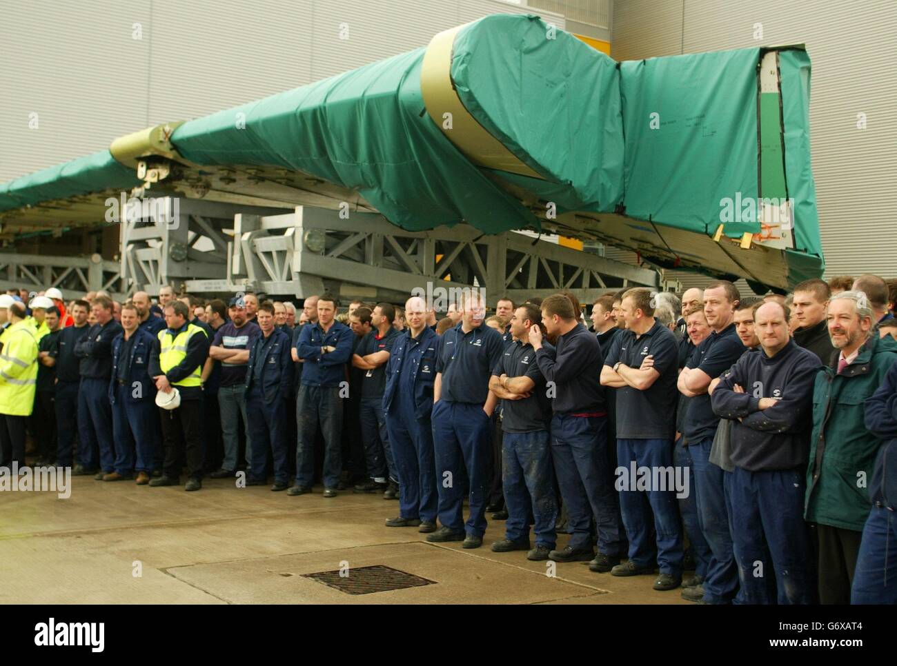 General view of workers at the Airbus factory at Broughton near Chester ...