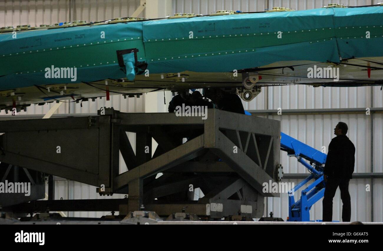 General view of workers at the Airbus factory at Broughton near Chester ...