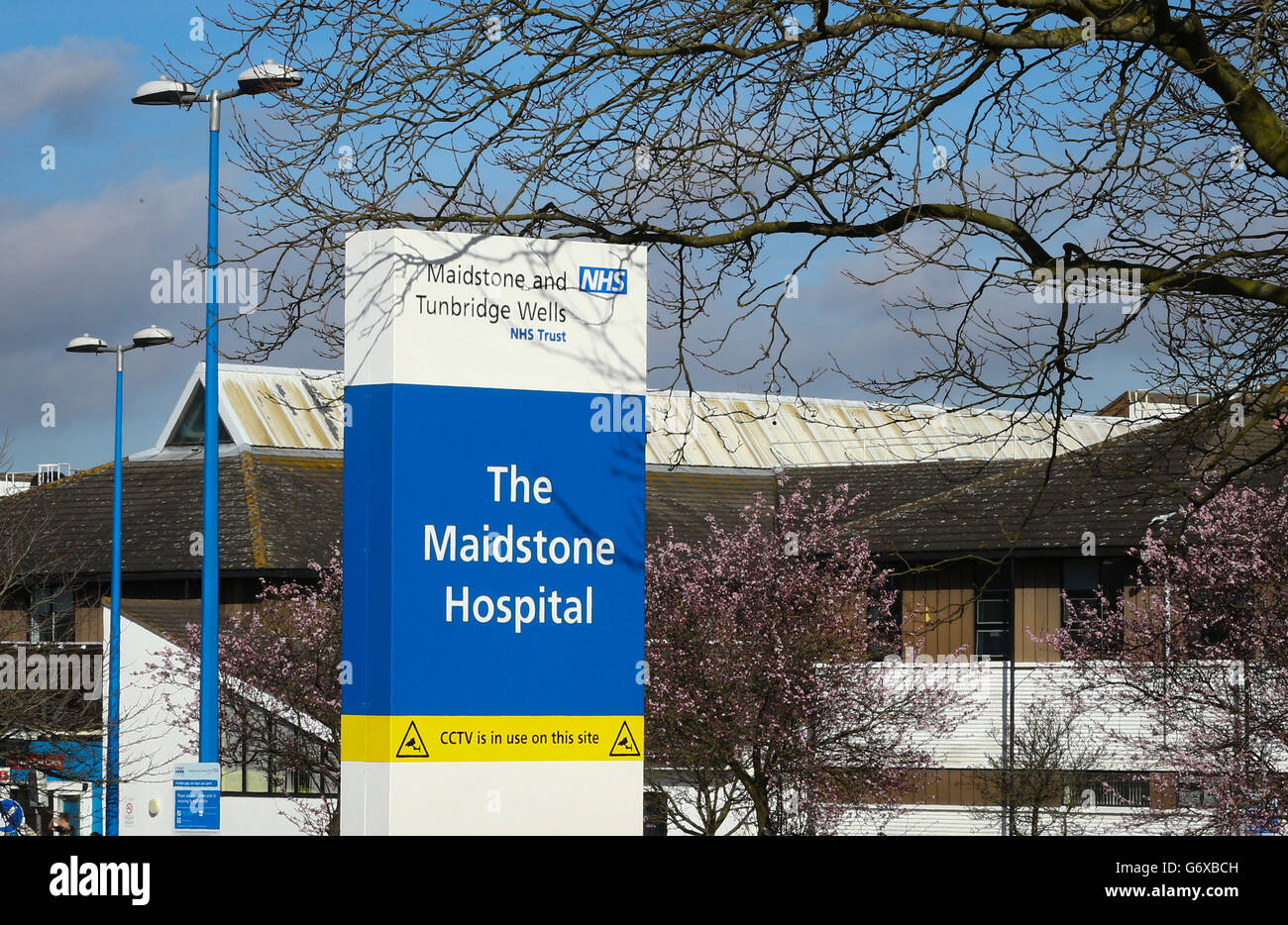 The sign outside Maidstone Hospital in Kent where five cancer patients ...