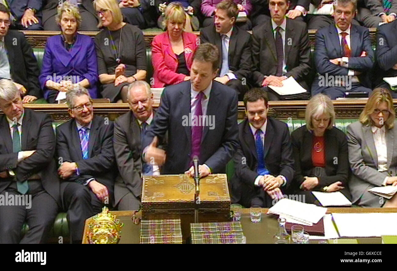 Deputy Prime Minister Nick Clegg speaks during Prime Minister's ...