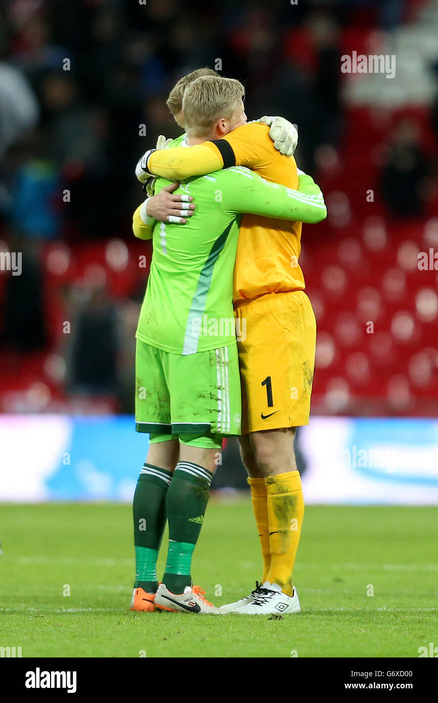 Englad Goalkeeper Joe Hart and Denmark Goalkeeper Kasper Schmeichel ...
