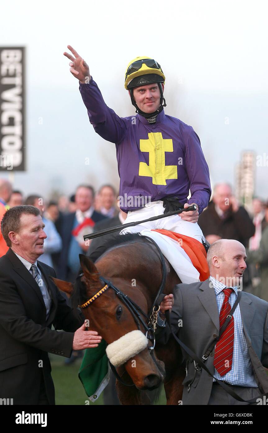Jockey Robbie McNamara celebrates on Silver Concorde after victory in ...