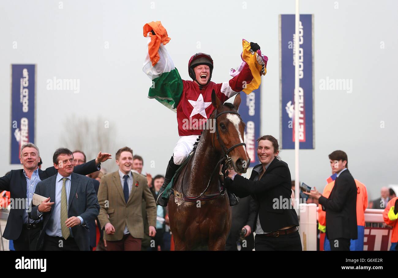 Jockey Mikey Fogarty celebrates on board Don Poli after winning the ...