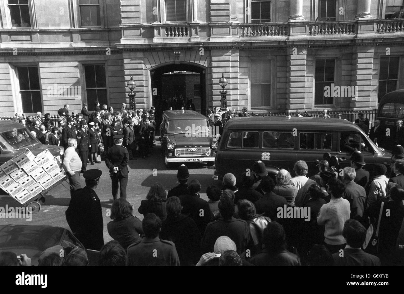 A police convoy leaves Bow Street Court. Ian Ball, 26, of no fixed ...
