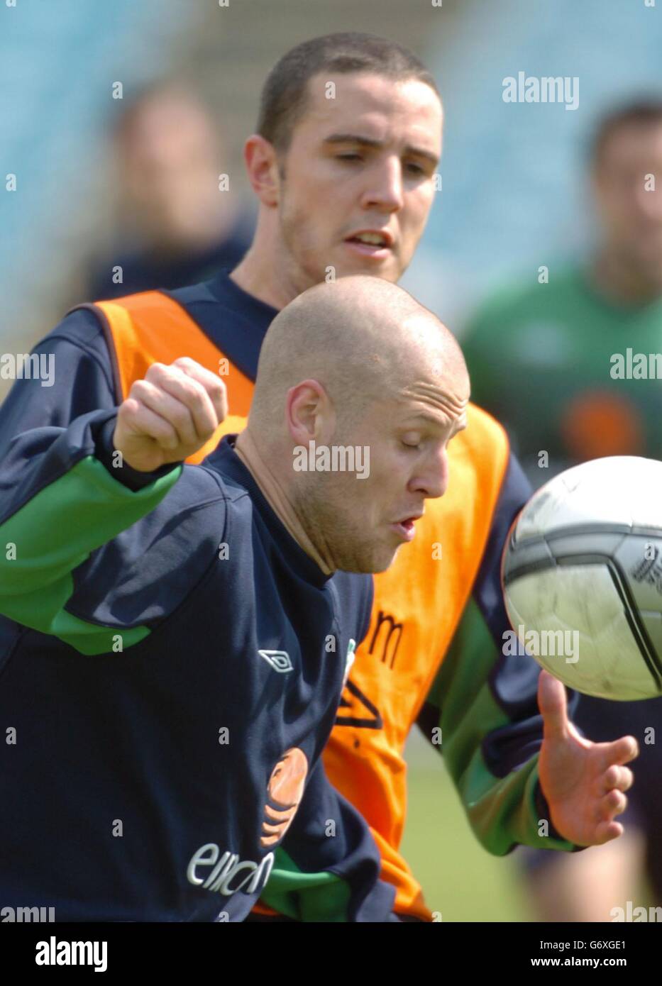 Ireland's John O'Shea (rear) and Graham Barrett during training in ...