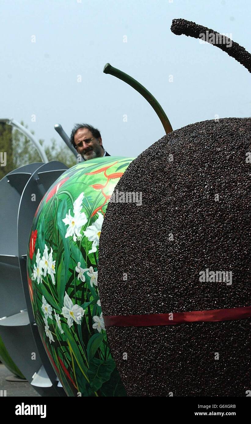 Artist Gerry Judah inspects one of his installations outside West India ...