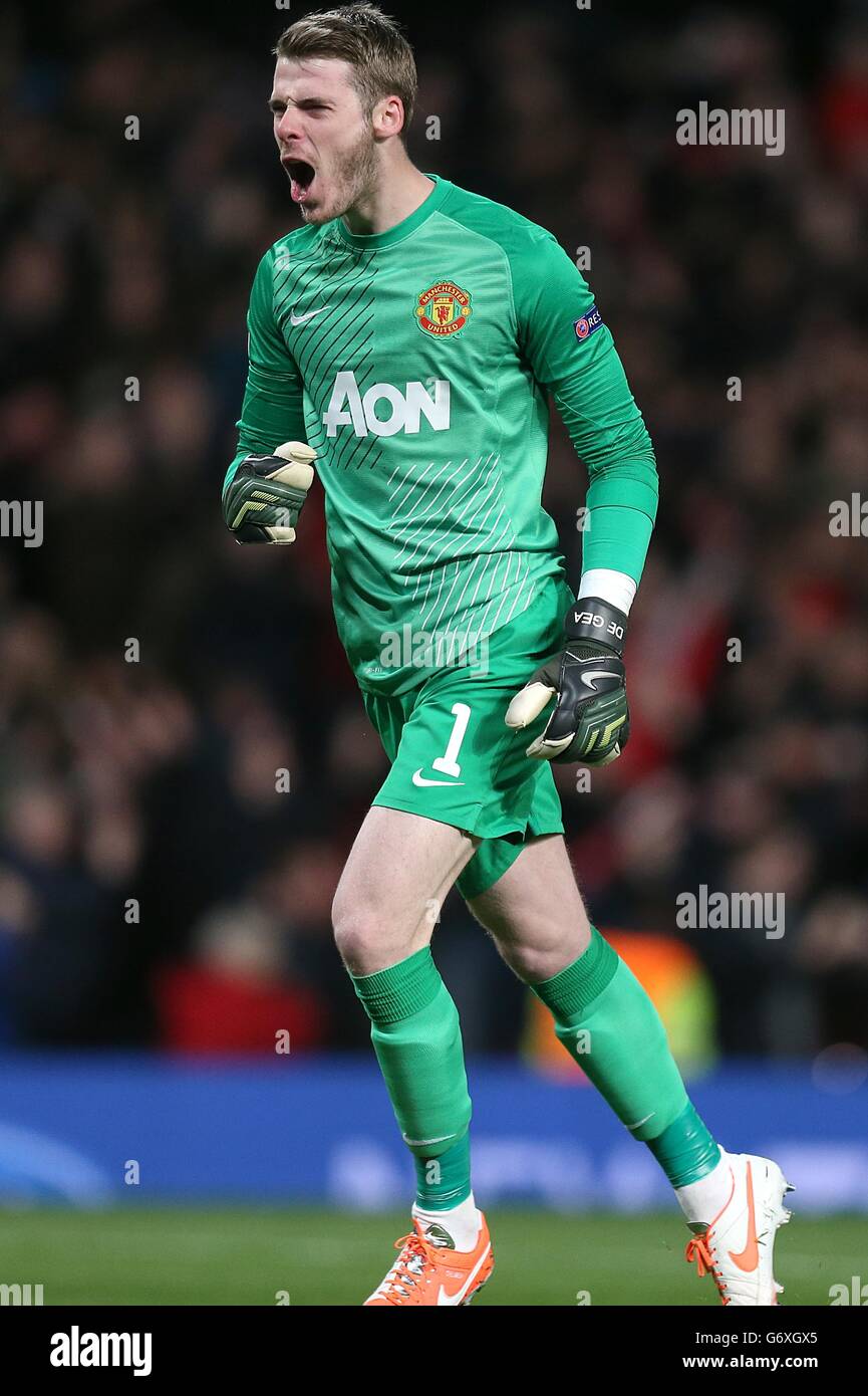 Manchester United goalkeeper David de Gea celebrates their second goal ...