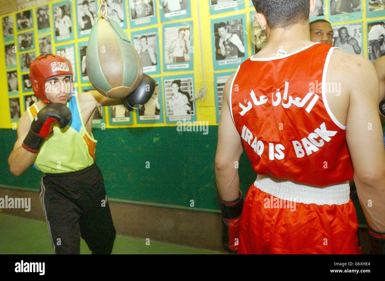 Members of the Iraqi Boxing team train at Repton Boxing Club in east ...
