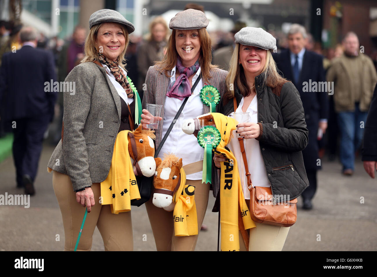 Female racegoers with racing apparel during St Patrick's Day at ...