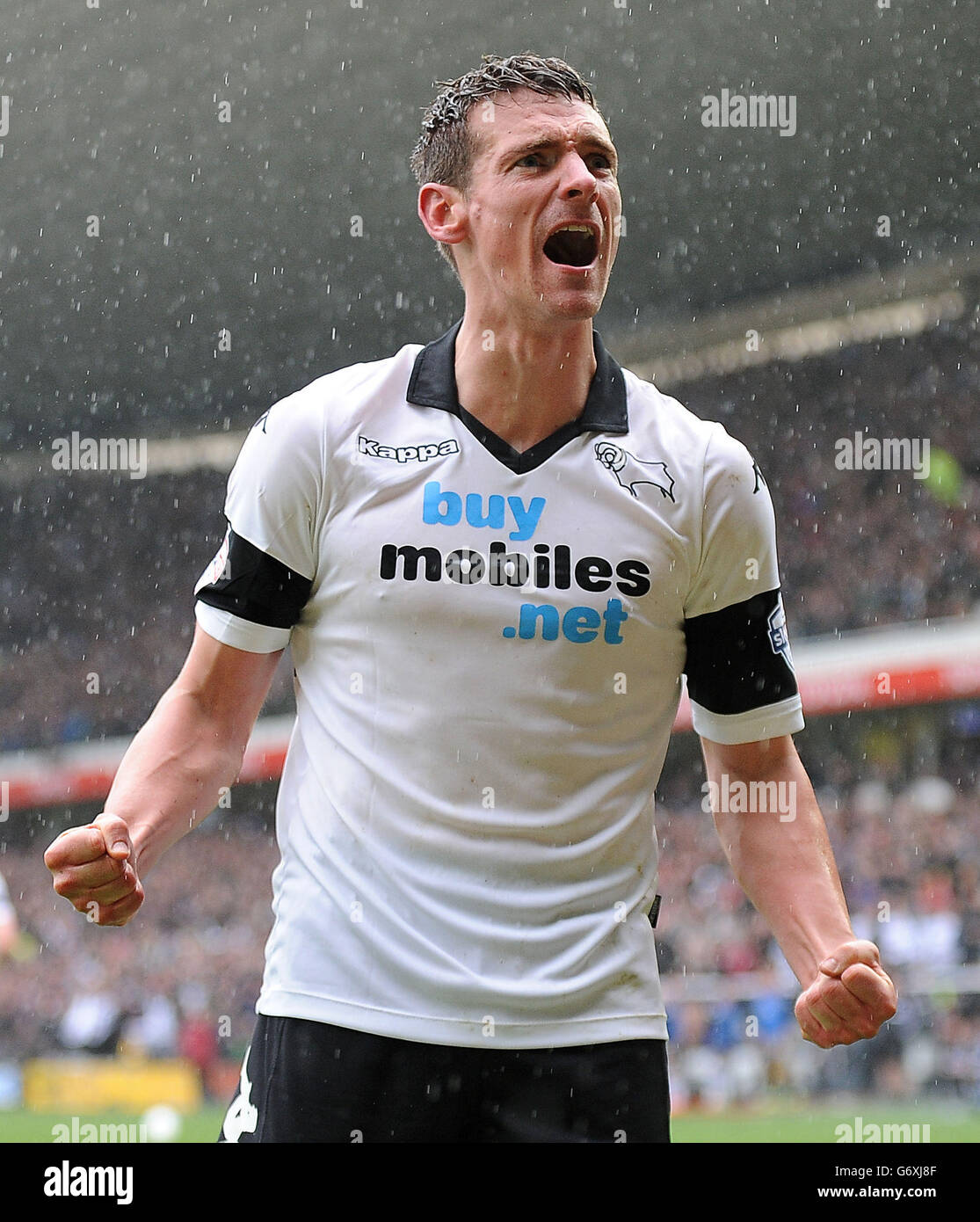 Derby County's Craig Bryson celebrates after completing his hat trick ...